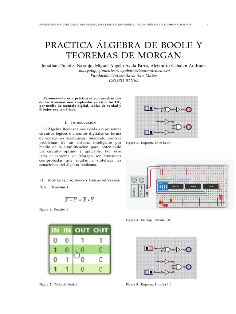 Algebra de Boole y Teoremas de Morgan | PDF | Álgebra de Boole ...