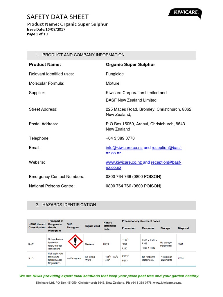 Safety Data Sheet: Product Name: Organic Super Sulphur | PDF ...