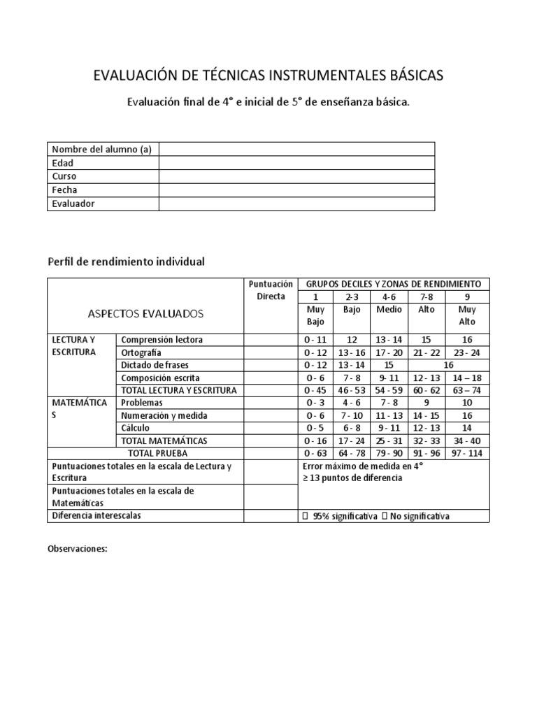 Evaluación de Técnicas Instrumentales Básicas | PDF