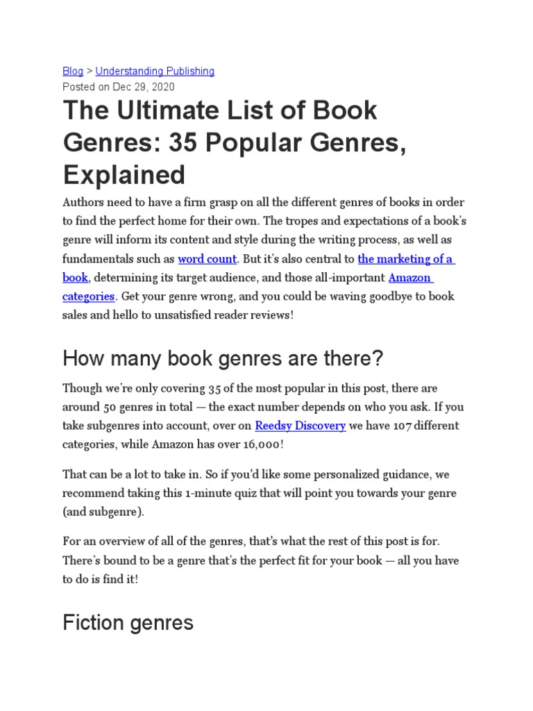 The Ultimate List of Book Genres: 35 Popular Genres, Explained | PDF ...