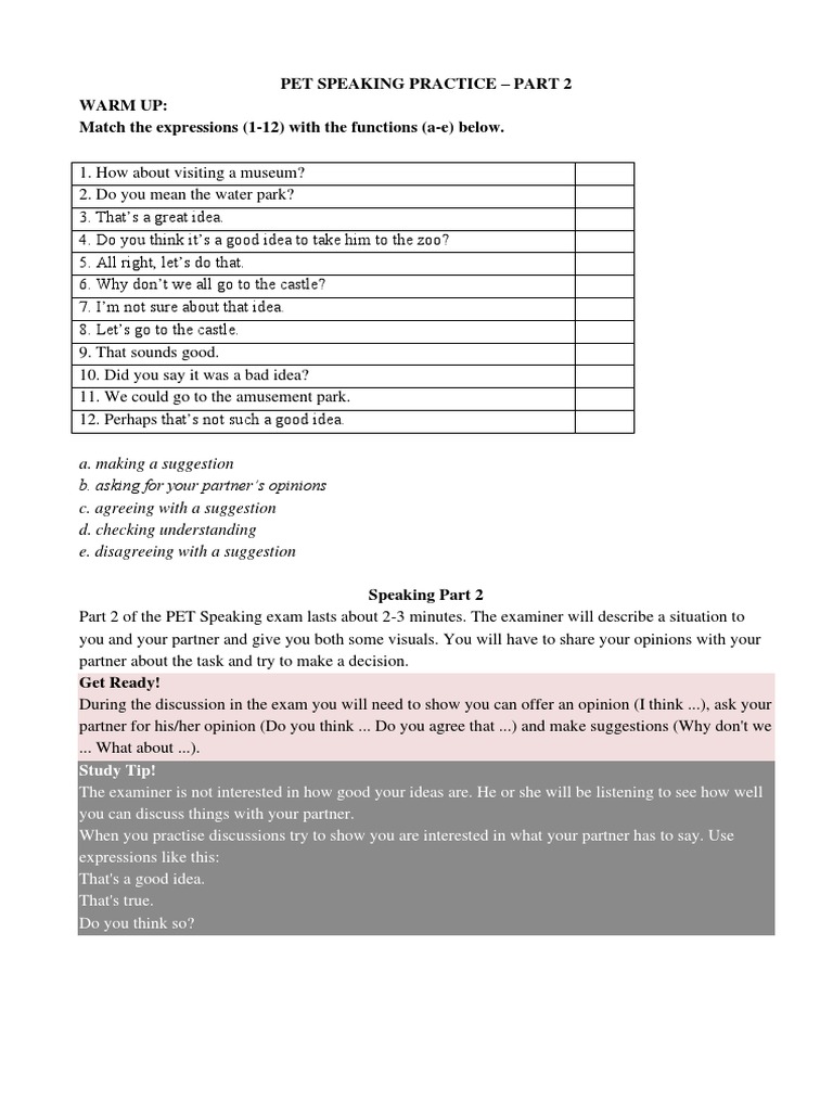 PET Speaking Practice. PART 2 | PDF