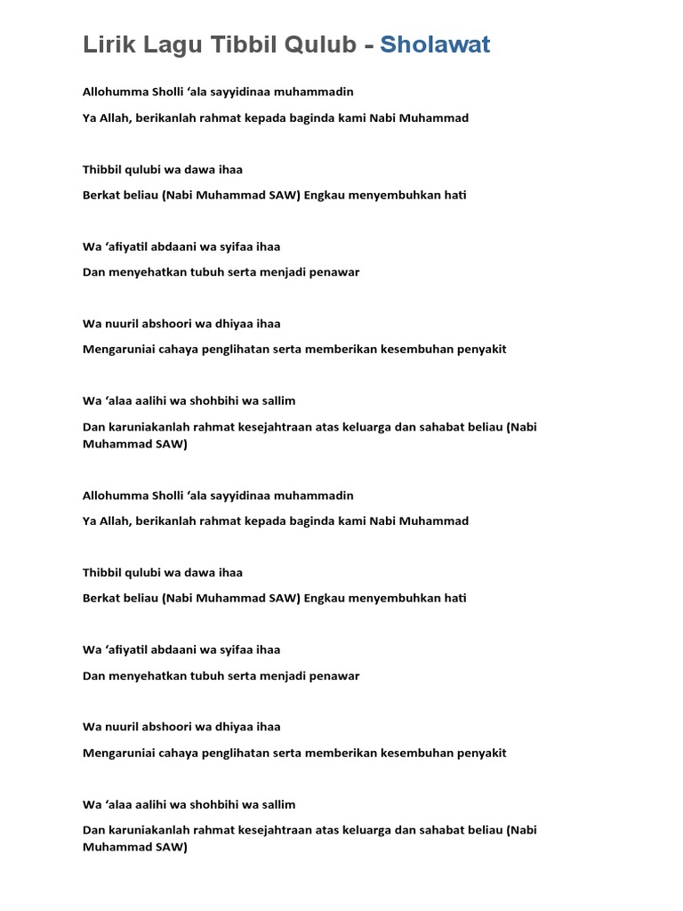 Lirik Lagu Tibbil Qulub | PDF