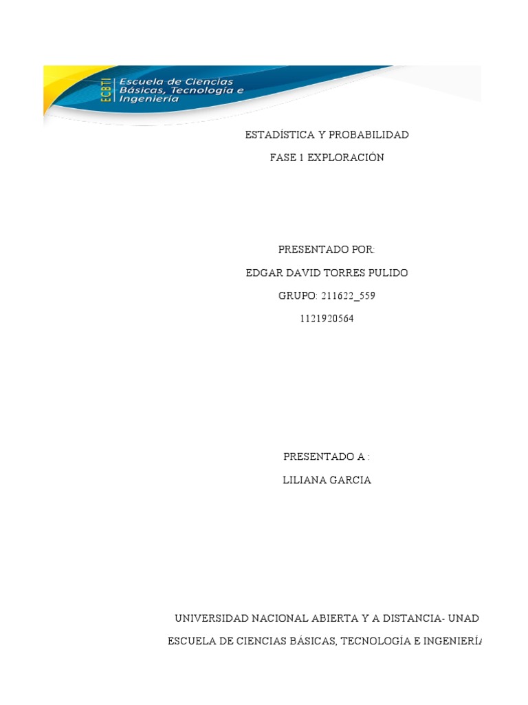 Fase 1 Edgar David Torres Pulido Grupo 211622 - 559 | PDF | Estadísticas