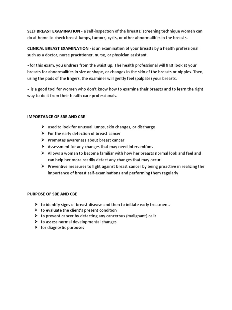 Self Breast Examination | PDF | Breast Cancer | Physical Examination