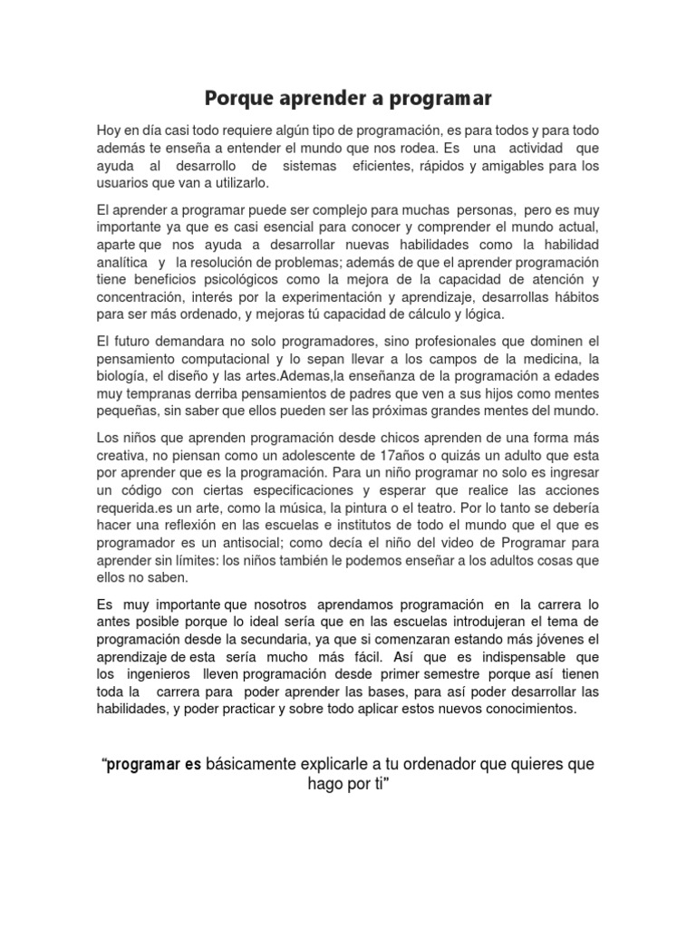 Porque Aprender A Programar | PDF | Aprendizaje | Cognición