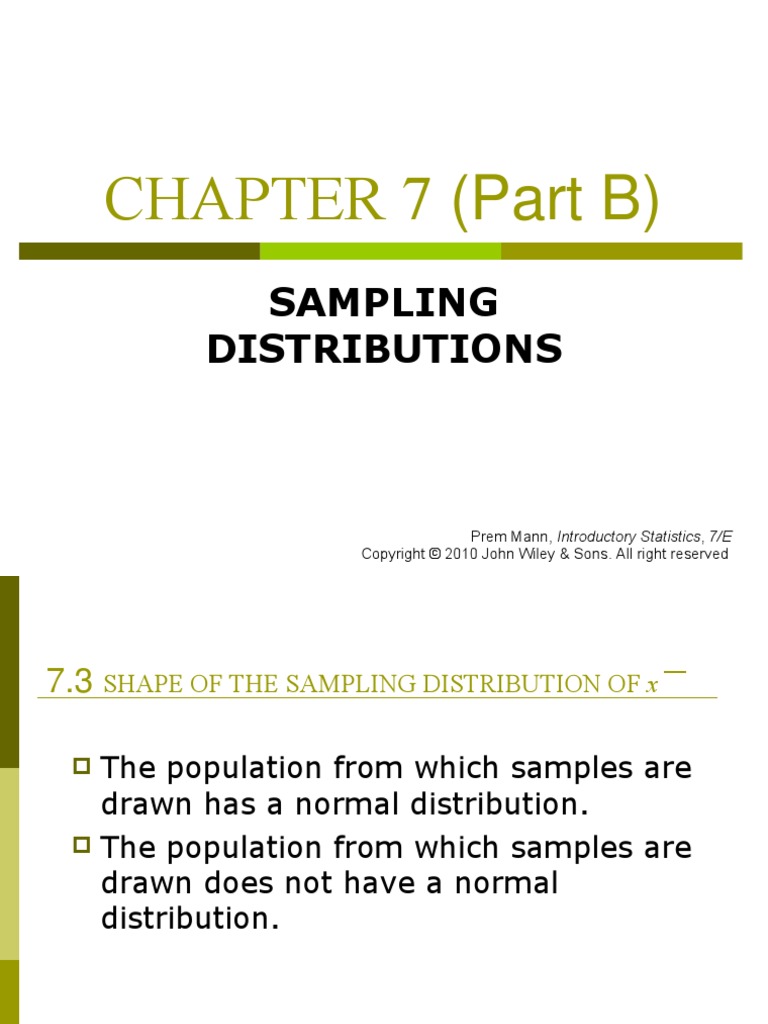 (Part B) : Sampling Distributions | PDF | Mean | Standard Deviation