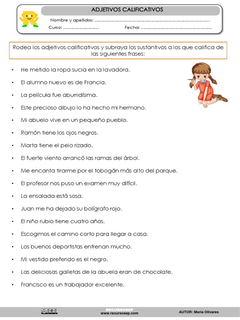 Ejercicios de Adjetivos Calificativos | PDF