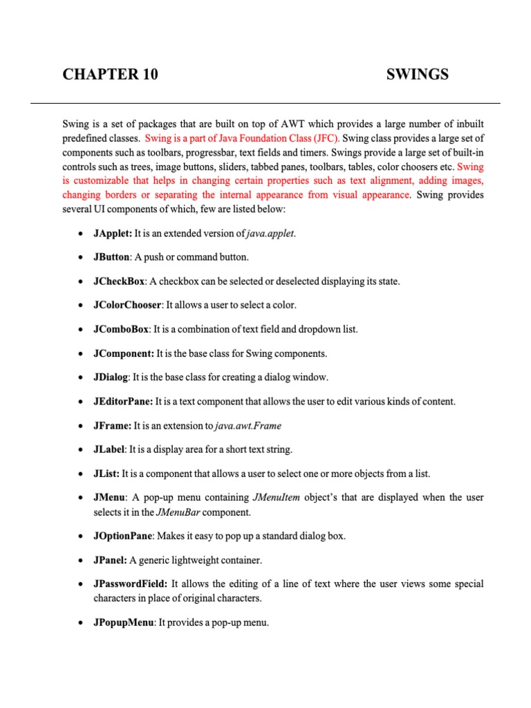 Chapter 10 Swings Pdf Programming Constructor Object Oriented Programming 