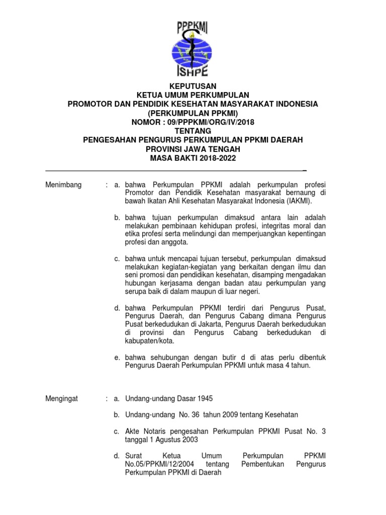 Pengurus Baru PPKMI Jateng 2018-2022 | PDF