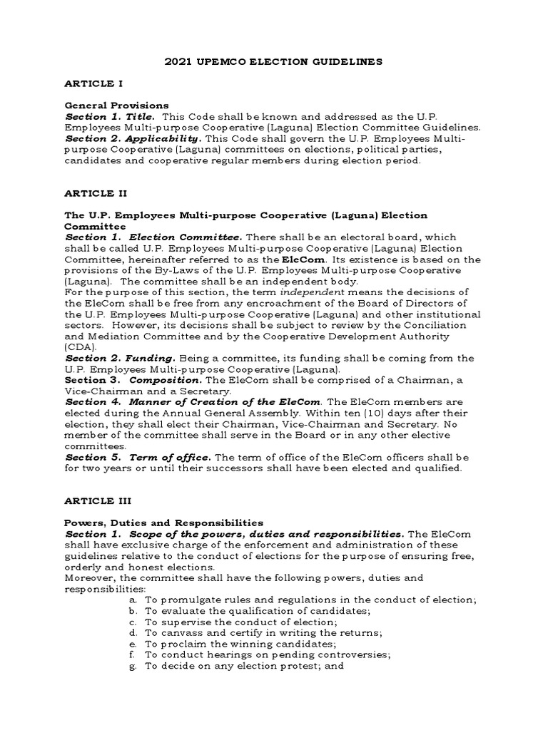 UPEMCO Election Guidelines - Revised | PDF | Voting | Elections