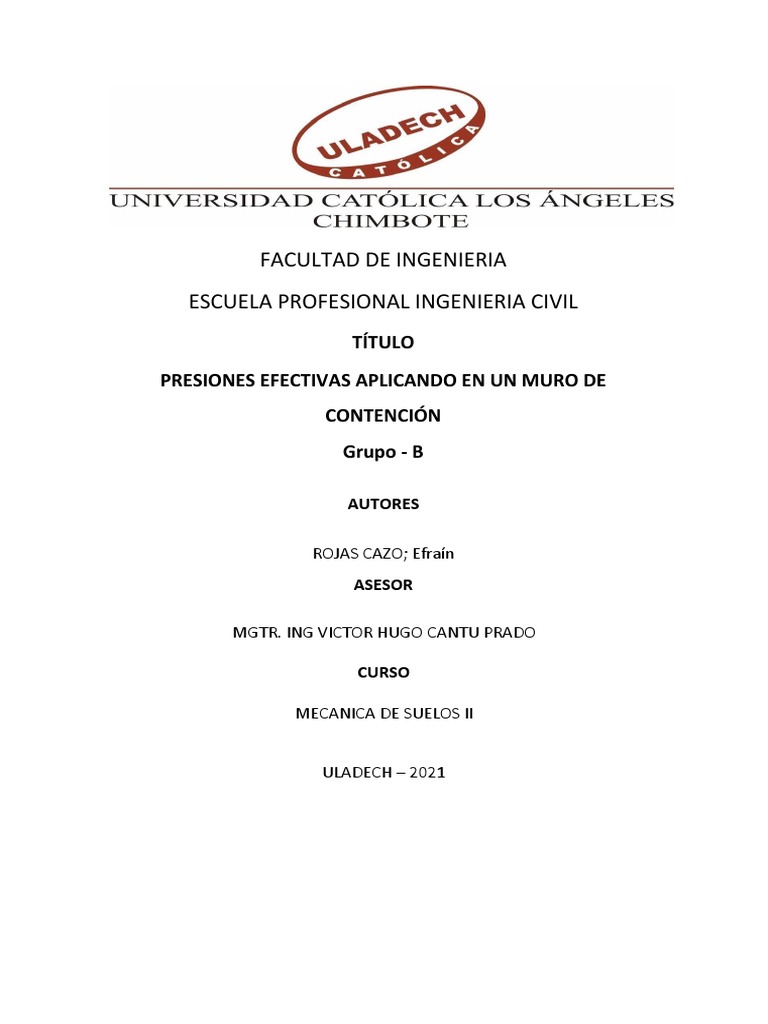 Presiones Efectivas Aplicando en Un Muro de Contención | PDF | Fricción | Fundación (Ingeniería)