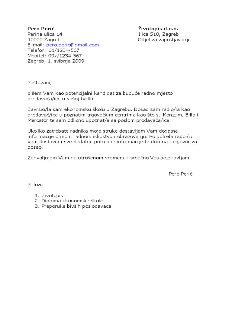 Otvorena Molba Za Posao Otvorena Molba | Maistra Posao