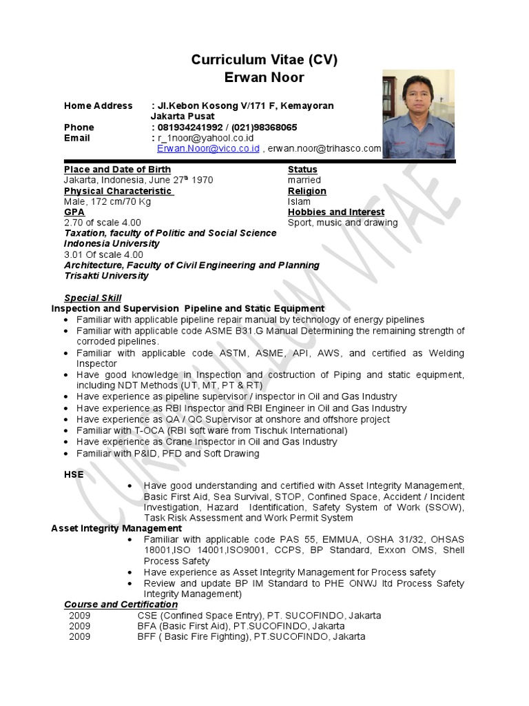 Curriculum Vitae (CV) Erwan Noor | PDF | Recruitment | Nondestructive ...