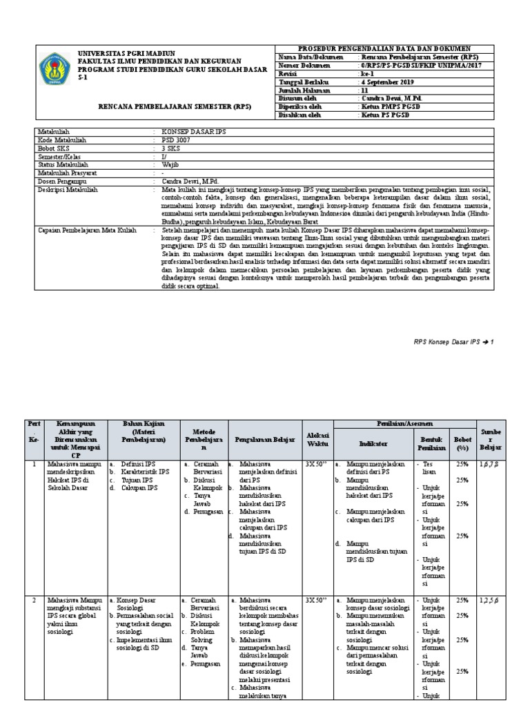 RPS Konsep Dasar Ips 2020 | PDF | Karier & Perkembangan