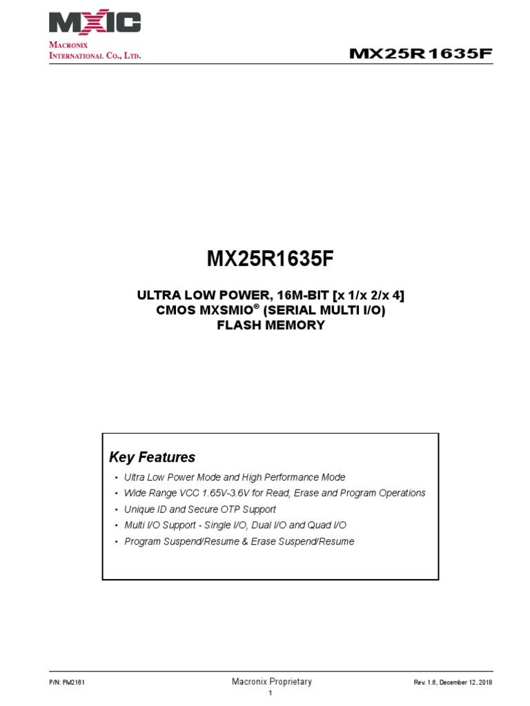 MX25R1635F, Wide Range, 16Mb, V1.6 | PDF | Input/Output | Electronic Design