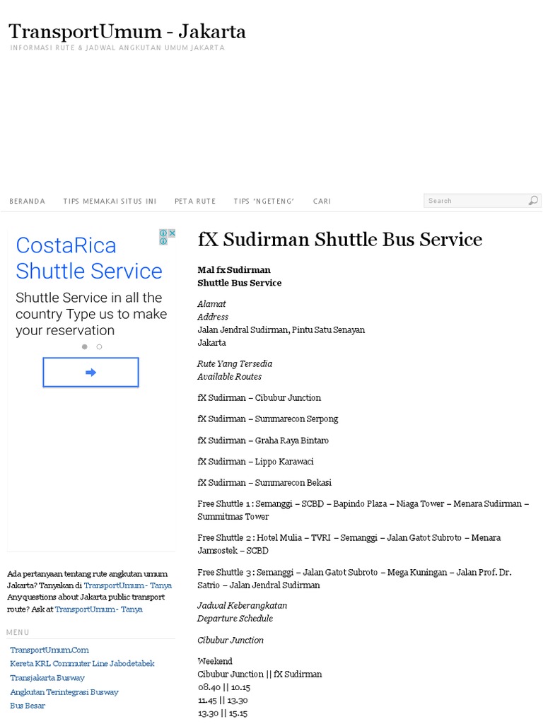 Shuttle Bus Routes from fX Sudirman | PDF | Road Transport | Public ...