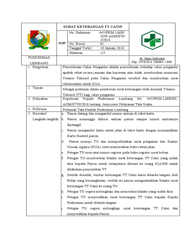 Sop Surat Keterangan TT Catin | PDF