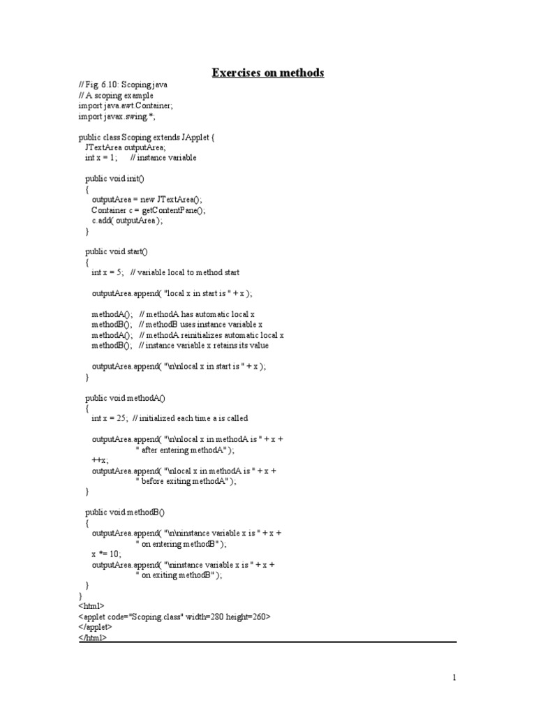 Java Exercises On Methods Pdf Method Computer Programming Recursion 