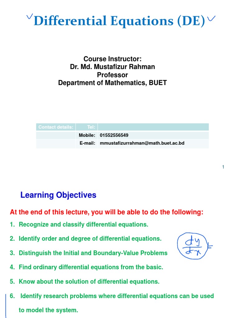 Differential Equations (DE) : Course Instructor: Dr. Md. Mustafizur ...