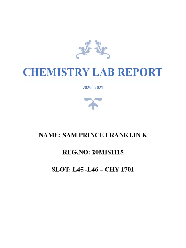 Chemistry - Lab Report - VIT Chennai - Sam Prince Franklin - 20MIS1115 ...