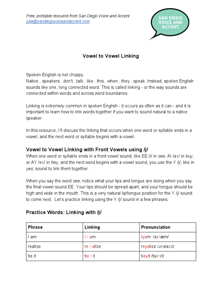 Vowel Linking Exercises and Practice | PDF | Vowel | English Language