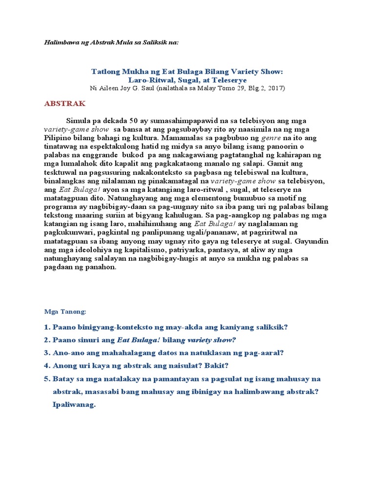 Halimbawa NG Abstrak | PDF