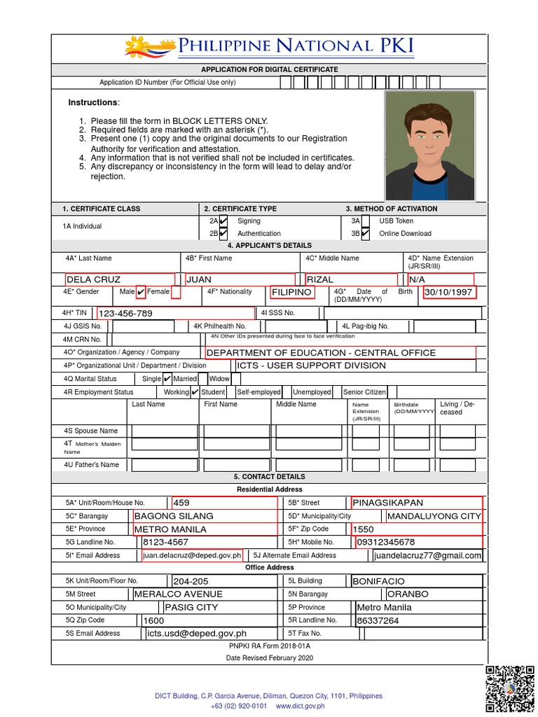 SAMPLE FILL OUT PNPKI Individual Certificate Application Form | PDF ...