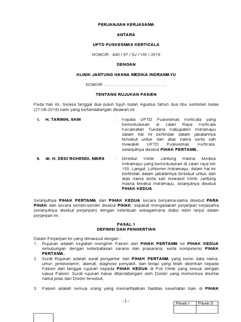Mou - Rujukan - 2019 Klinik Hasna Medika | PDF | Hukum | Pengembangan Diri