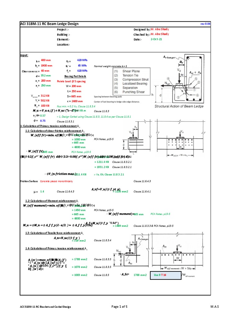 ACI 318M-11 RC Beam Ledge Design - v0.04 - 2020-07-23 | PDF | Mechanics ...