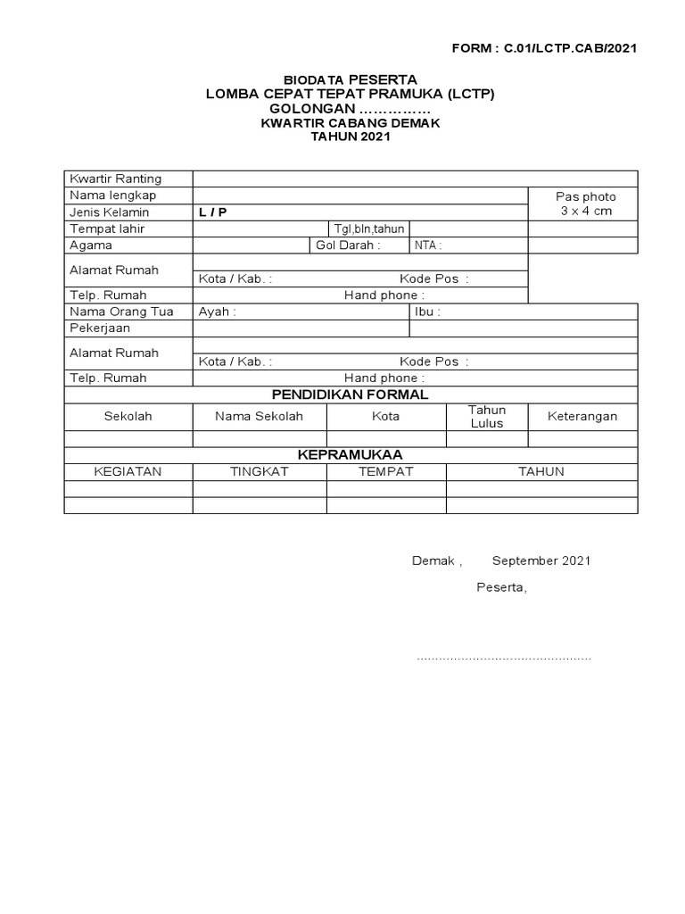 Form Biodata LCTP | PDF
