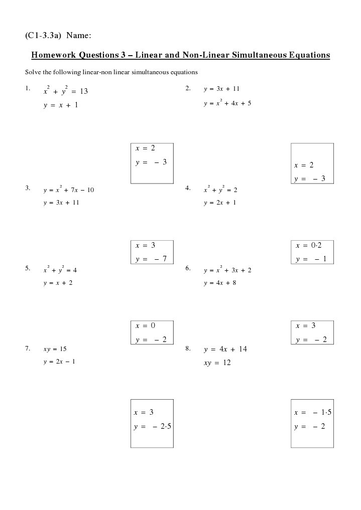 3-3alinear and Non-Linear Simultaneous Equations | PDF | Nonlinear ...