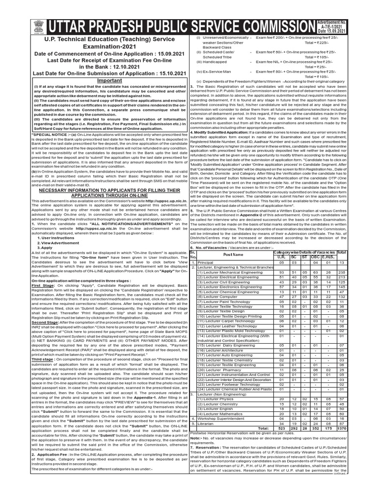 UPPSC Polytechnic Lecturer 2021 Notification | PDF | Academic Degree ...