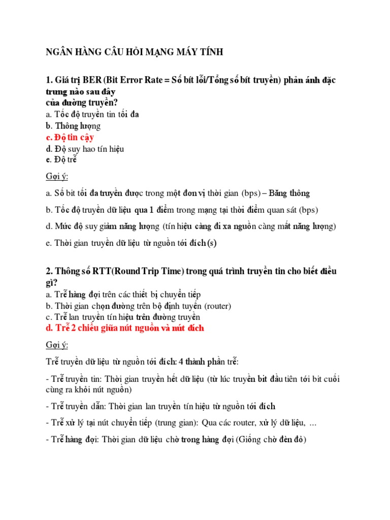 Ngân Hàng Đề Thi MMT | PDF