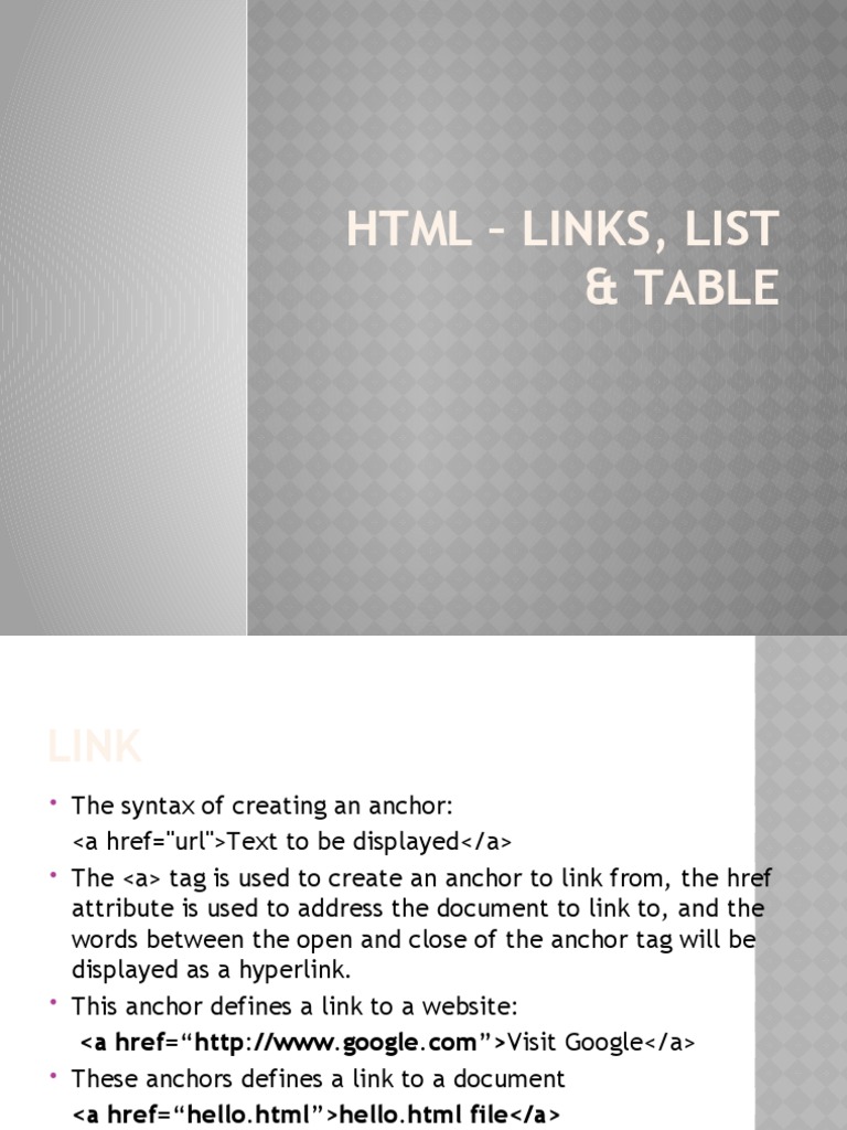 Week 3 HTML Links Table List - Lab | PDF | Hyperlink | Html Element