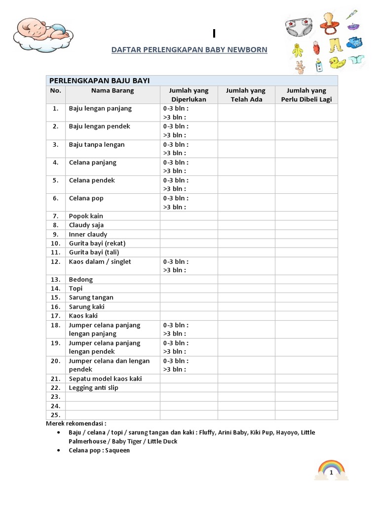 Checklist Perlengkapan Bayi Newborn | PDF | Pengembangan Diri