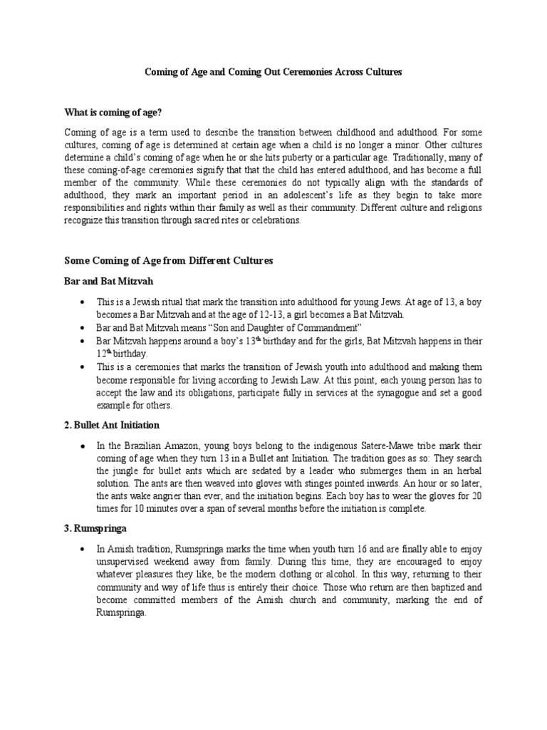 Coming of Age and Coming Out Ceremonies Across Cultures | PDF | Adults ...