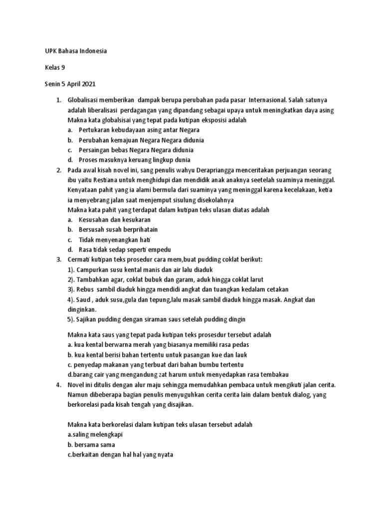 UPK Bahasa Indonesia 1SMP - B | PDF | Kajian Bahasa Asing