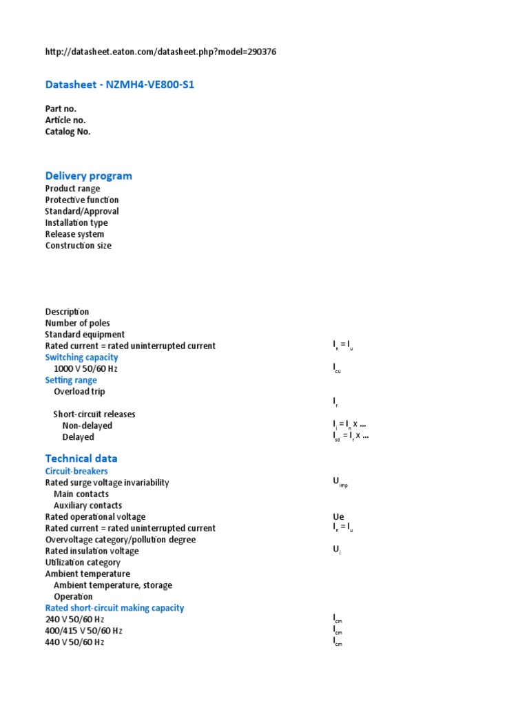 Eaton NZMH4-VE800-S1 Datasheet | PDF | Insulator (Electricity ...