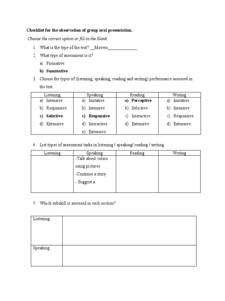 Group Oral Presentation Assessment Checklist | PDF | Career & Growth