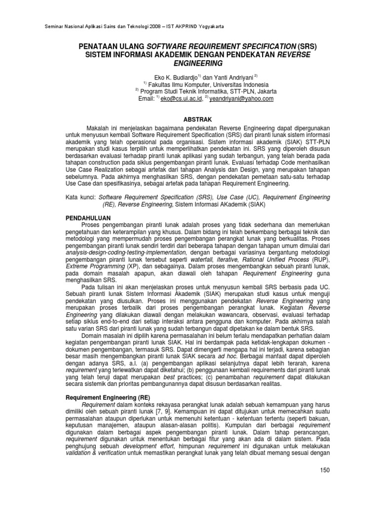 Penataan Ulang Software Requirement Specification (SRS) Sistem Informasi Akademik Dengan ...