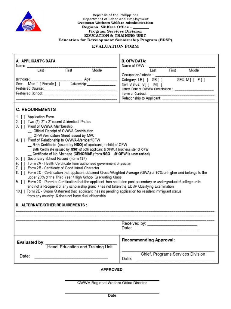 Application Form For Edsp For Regions | PDF | Birth Certificate