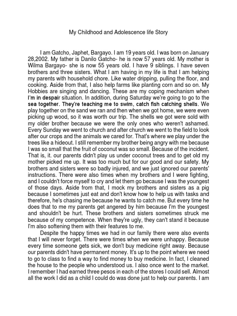 My Childhood and Adolescence Life Story | PDF | Teachers