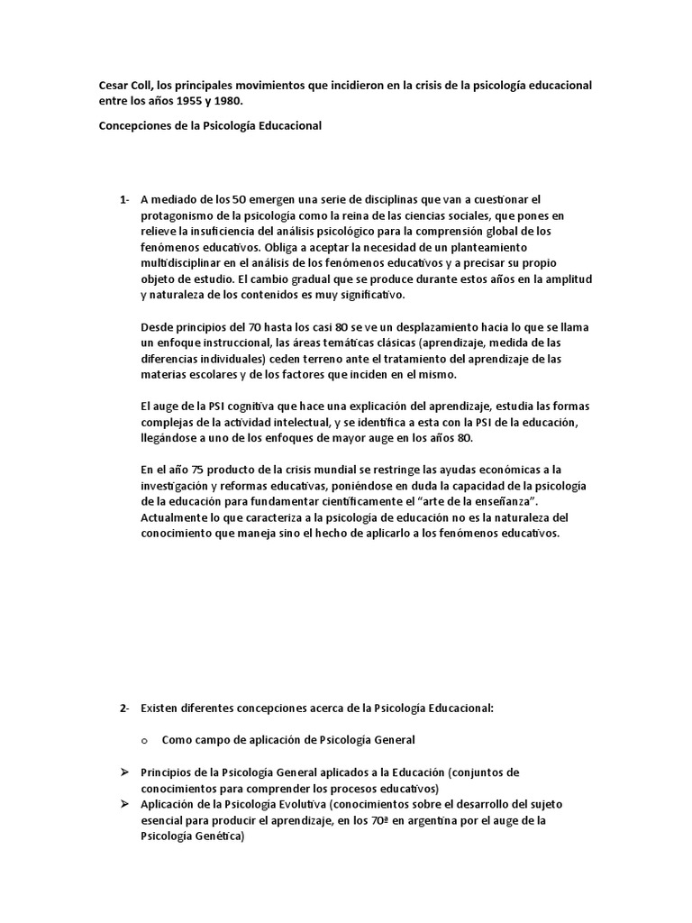 Cesar Coll - Concepcion de Psicologia Educacional | PDF | Sicología ...