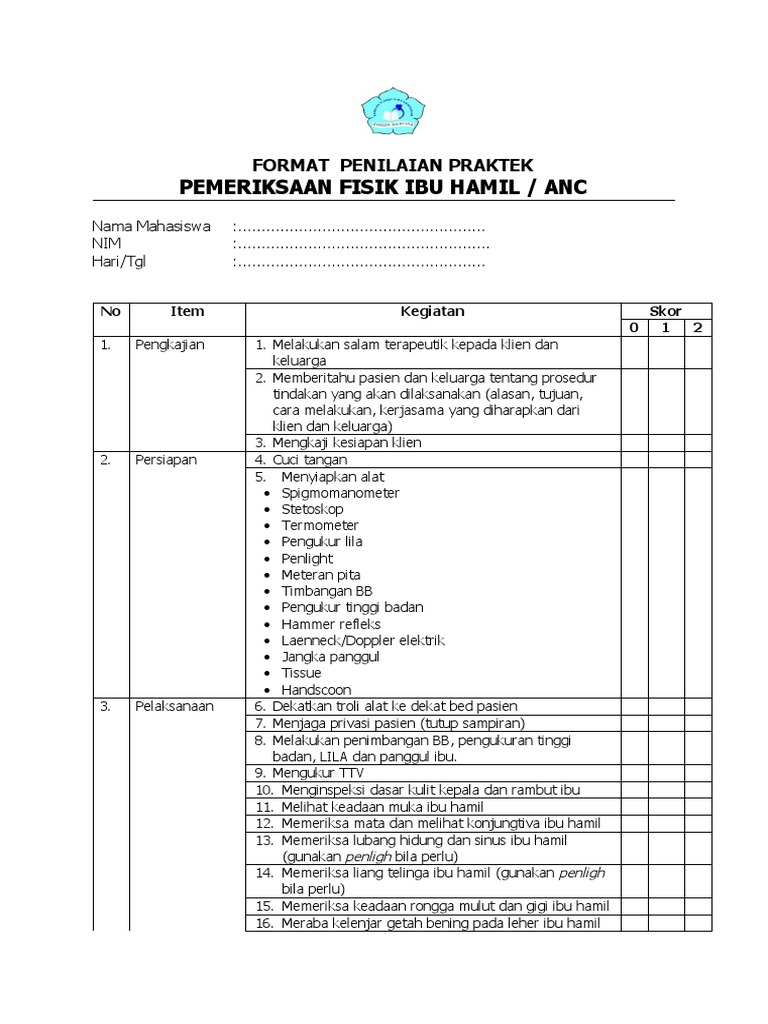 Pemeriksaan Fisik Ibu Hamil / Anc: Format Penilaian Praktek | PDF