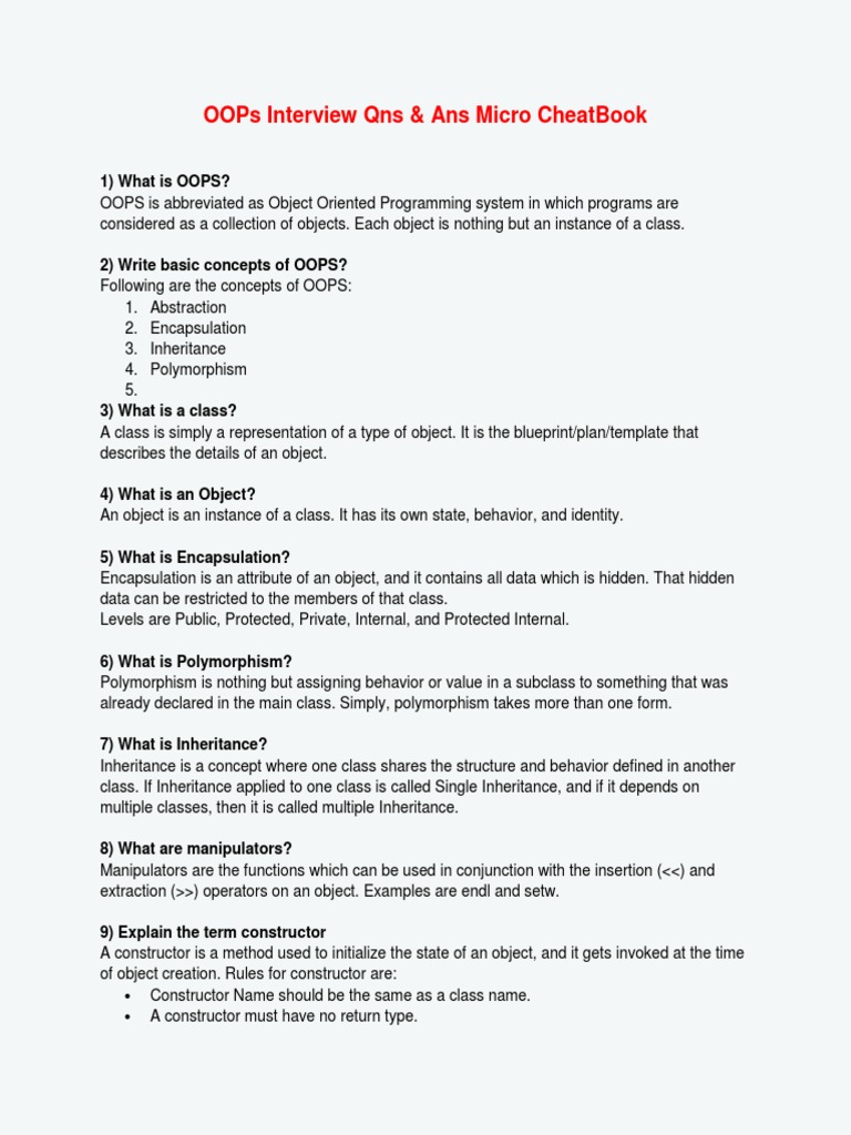 OOPs Concept Technical Round CheatBook | PDF | Method (Computer ...