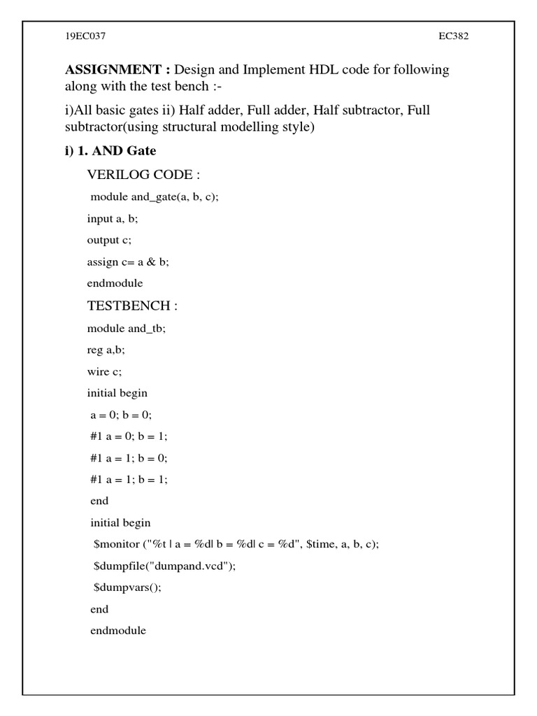 Along With The Test Bench:-I) All Basic Gates Ii) Half Adder, Full ...