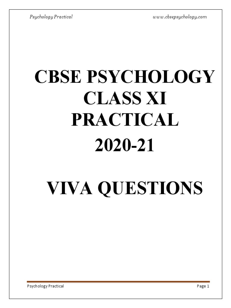 Cbse Psychology Class Xi Practical 2020-21 Viva Questions | PDF | Questionnaire | Psychology