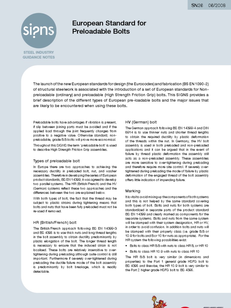 SN26 062008 Preloadable Bolts | PDF | Nut (Hardware) | Screw