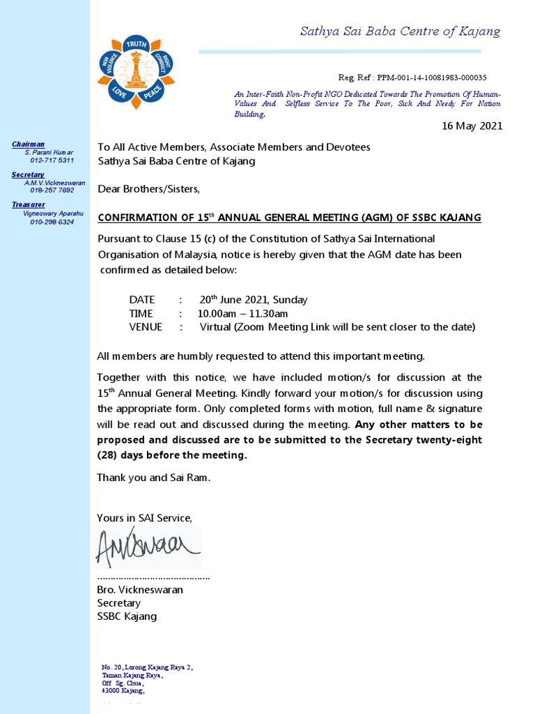 Confirmation of 15th AGM 2021 | PDF | Corporations | Companies