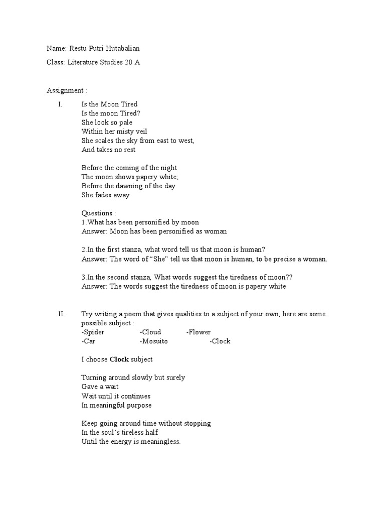 Personification of the Moon in Poetry | PDF